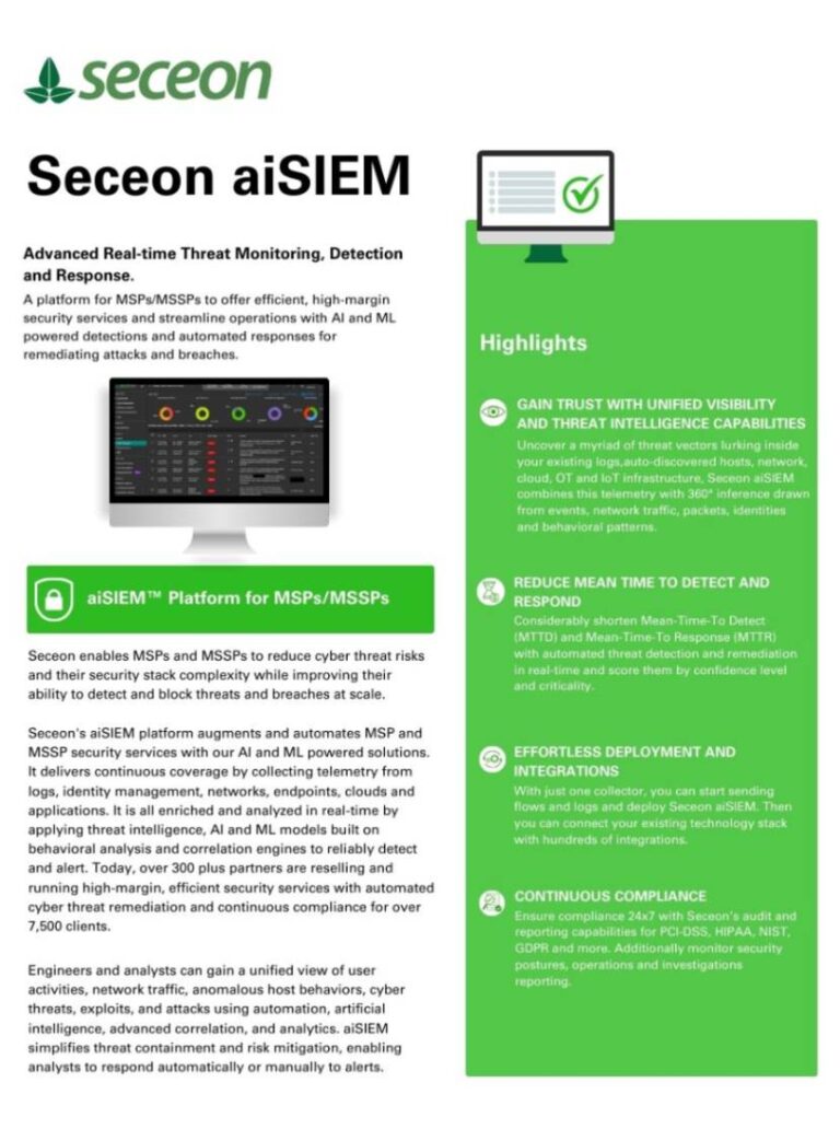 Seceon aiSIEM Datasheet - Seceon Inc